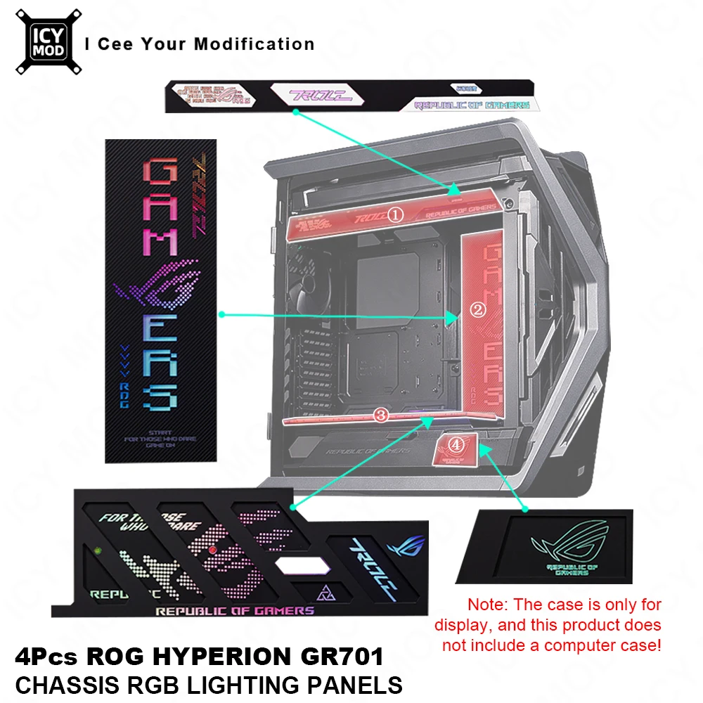 4Pcs ASUS GR701 Chassis RGB Lighting Panels ROG HYPERION Custom Gamers Refit Kit 5V ARGB Laser ...