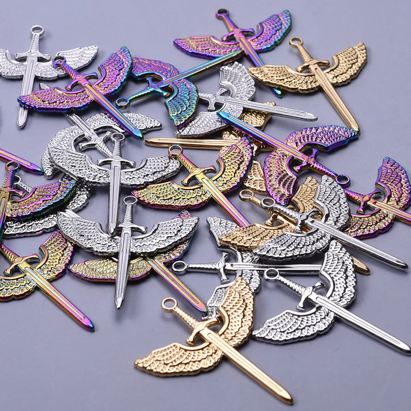 6Pcs-Lot-Stainless-Steel-Gothic-Punk-Weapon-Sword-Cross-Charms ...