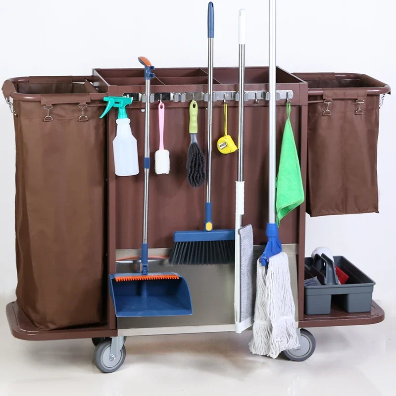 Cart-Trolley-Portable-Wooden-Wheeled-Janitorial-Hotel-Cleaning-Small ...