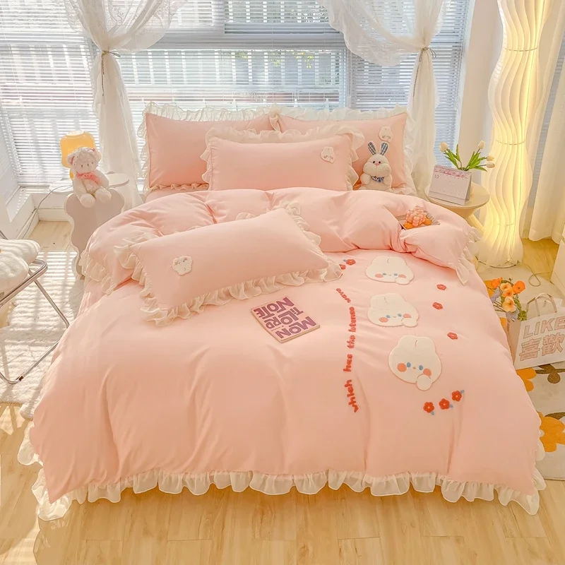 Embroidery-Style-Cute-Rabbit-Duvet-Cover-Set-for-Kids-Girls-Princess ...