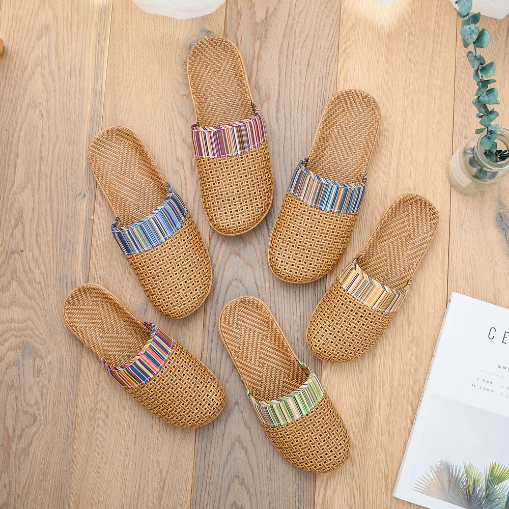 Mntrerm Summer Rattan Wrapped Head Cool Slippers Home Couples Loopholes ...