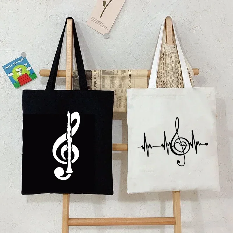 Women-Handbags-Music-Note-Heartbeat-Canvas-Bag-Funny-Supermarket-Bag ...