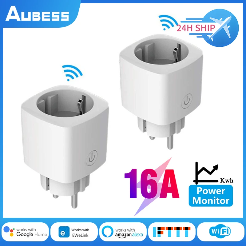 Aubess WiFi Smart Plug 16A EU Smart Socket With Power Monitor Bluetooth compatible Voice Control ...