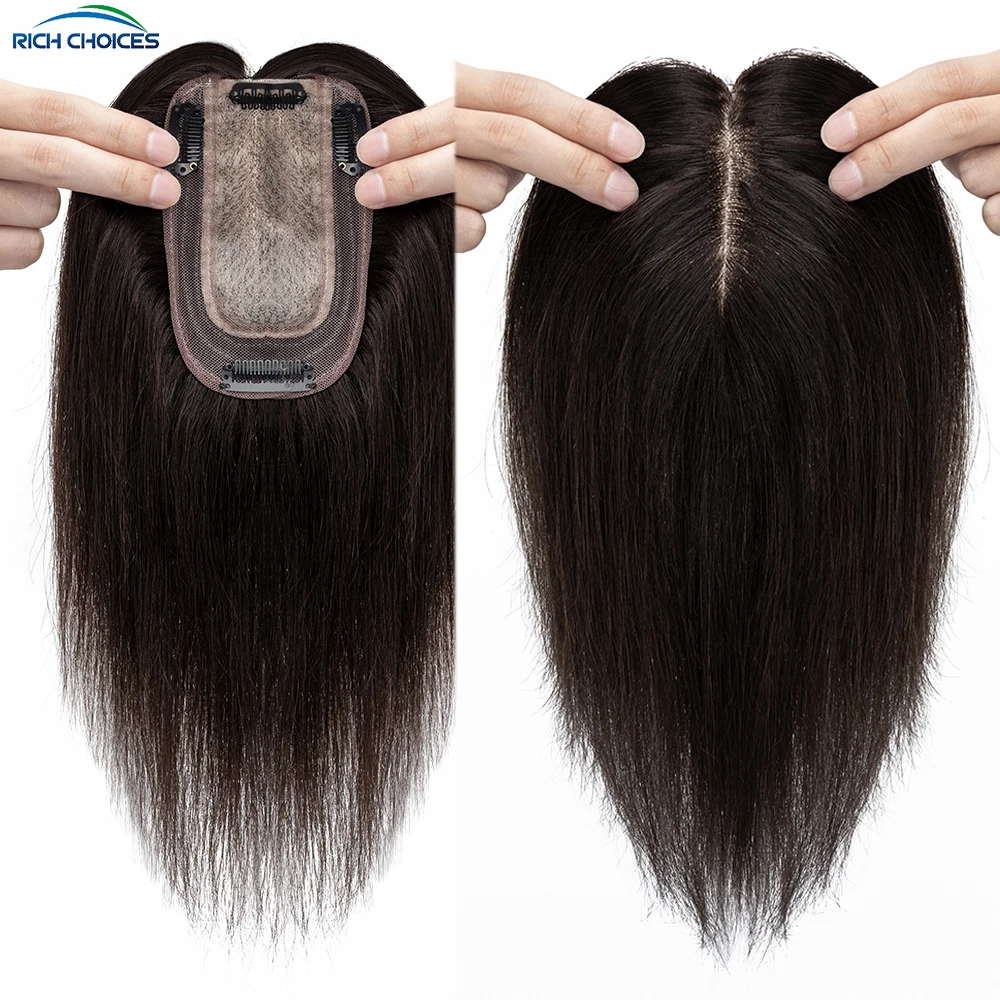Rico Choices Topper de cabello humano Natural 7x13cm Base de seda Top ...