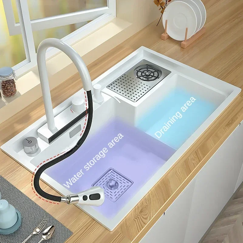 Waterfall-Step-Sink-Quartzite-Cream-Large-Single-Sink-Kitchen-Vegetable ...