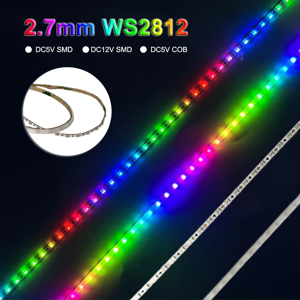 Ultra-Narrow-2-7mm-WS2812B-LED-Strip-COB-SMD-2020-160Leds-m-RGBIC ...