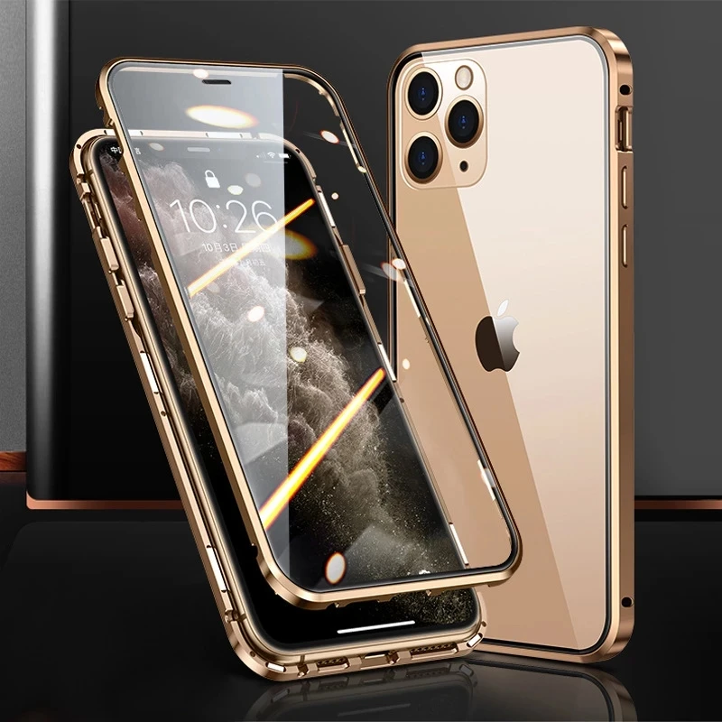 Magnetic Glass Case 360 Protection Iphone 14 13 12 11 Pro Max Xr Xs 8 7 ...