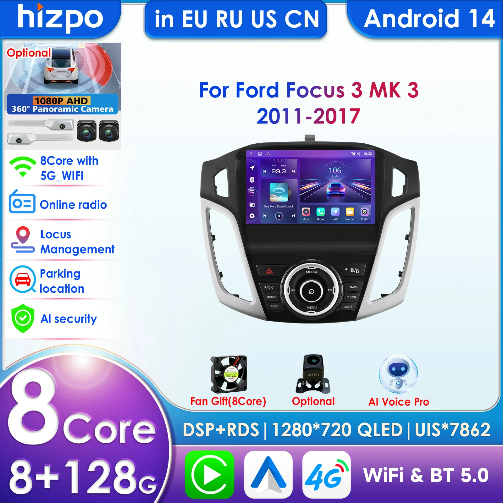 4G Carplay 2din Android 14 Car Radio Multimedia Video Player for Ford ...