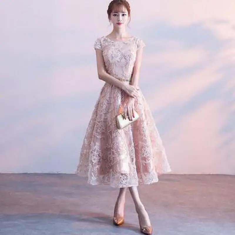 New-Short-Evening-Dress-For-Women-Classic-Sweet-O-neck-Party-Dresses ...