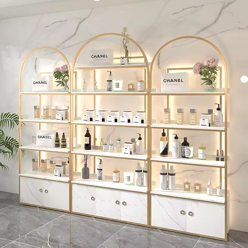 custom-Salon-Shelves-Cosmetic-Display-Stand-with-Cabinet-and-Light ...