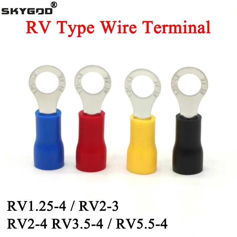 50pcs RV1.25-4 RV2-3 RV2-4 RV3.5-4 RV5.5-4 Wire Terminal Crimp Splice PVC Insulation Circular ...