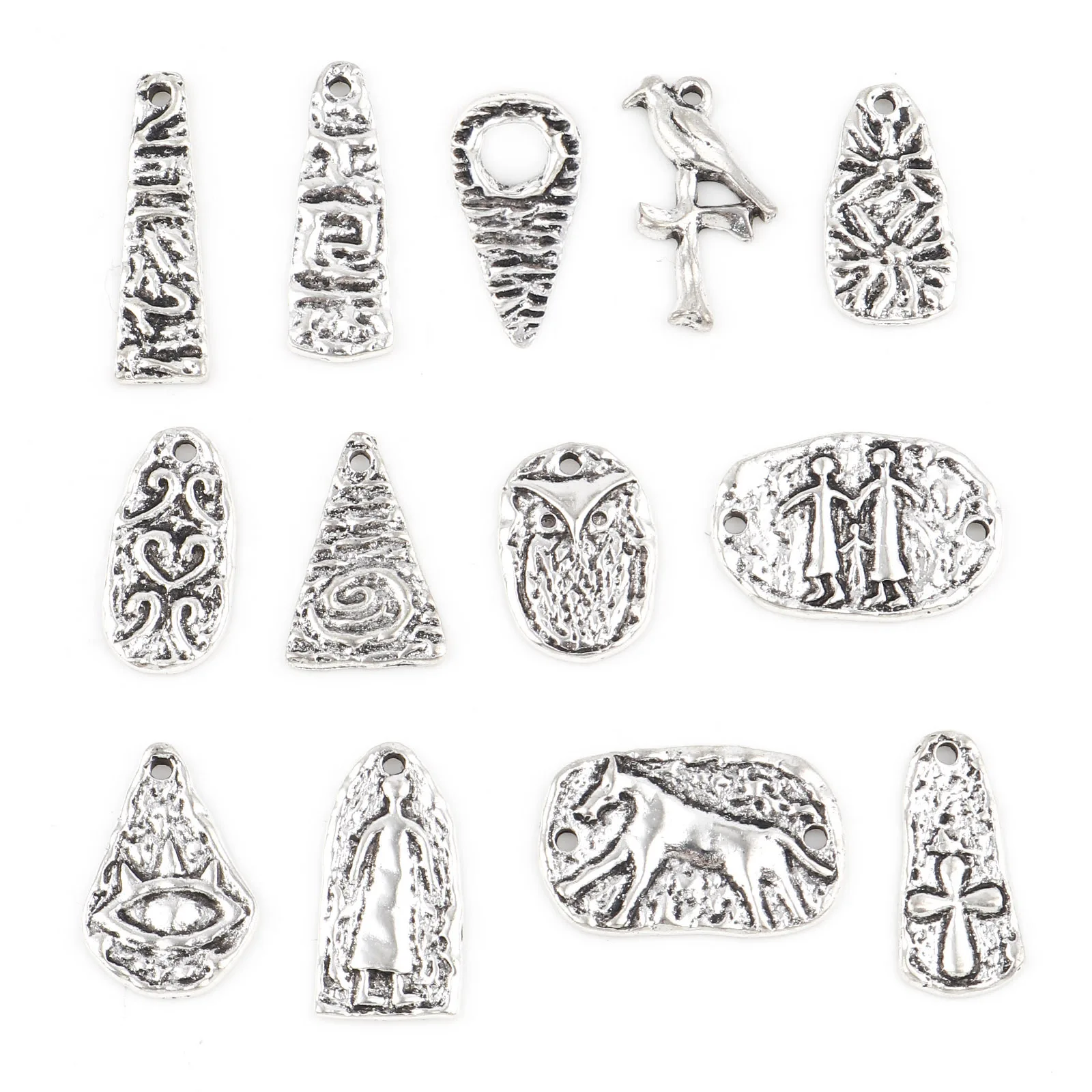 Vintage Metal Charms Antique Silver Color Geometric Pendants DIY Making ...