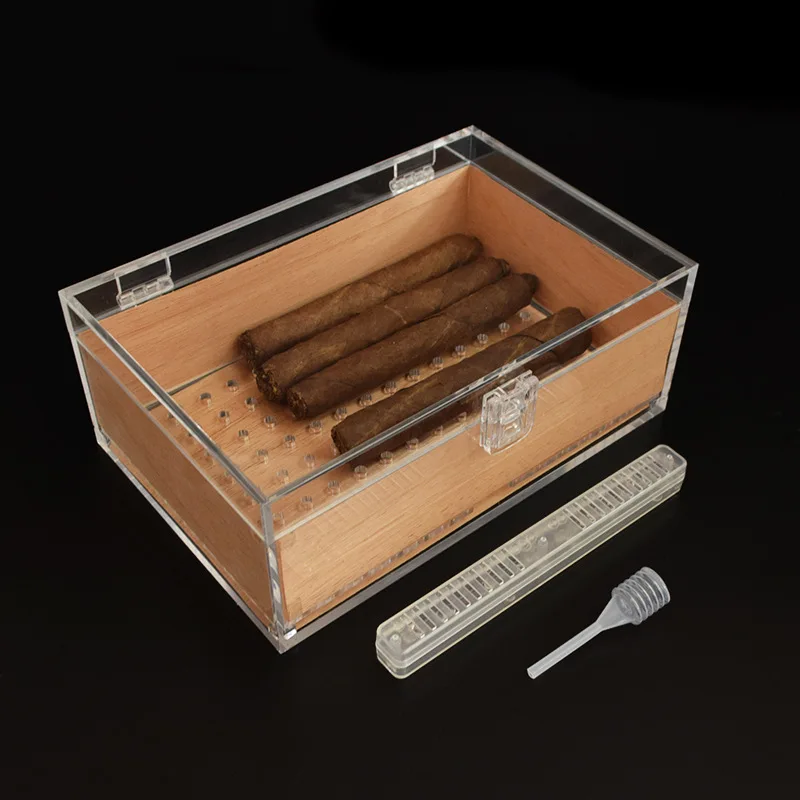 Transparent Acrylic Humidor Cigar Display Box With Dropper Moisturizing ...