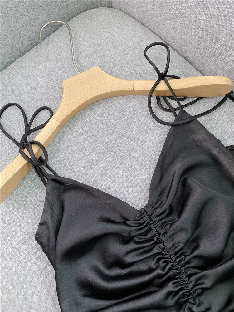 New 2023 Women Dress Summer V-neck Sleeveless Draw-string A-line Slim ...