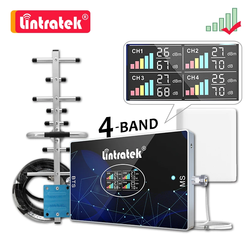 Lintratek Four Band Cellular Amplifier B20 800 900 1800 2100 2600 LTE GSM 2G 3G 4G Signal ...