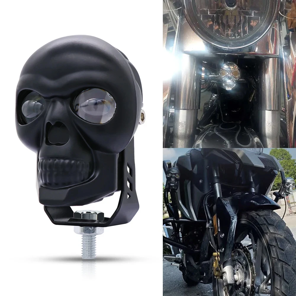 Motorcycle-LED-Skull-Shape-Waterproof-Headlight-Lamp-Fog-Light-Electric ...