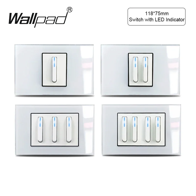 118-75mm-1-2-3-4-Gang-Light-Wall-Switch-With-LED-Wallpad-White-Glass ...