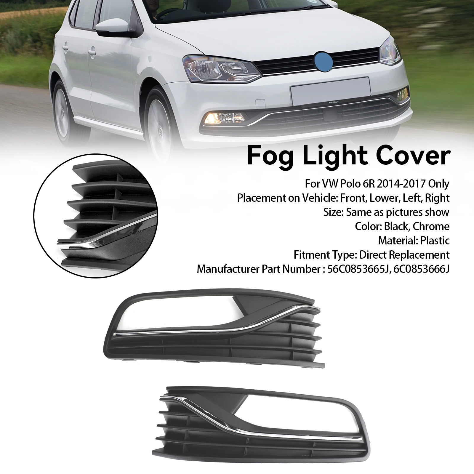 Areyourshop-Pair-Front-Bumper-Fog-Light-Cover-Grill-Grille-for-VW-Polo ...