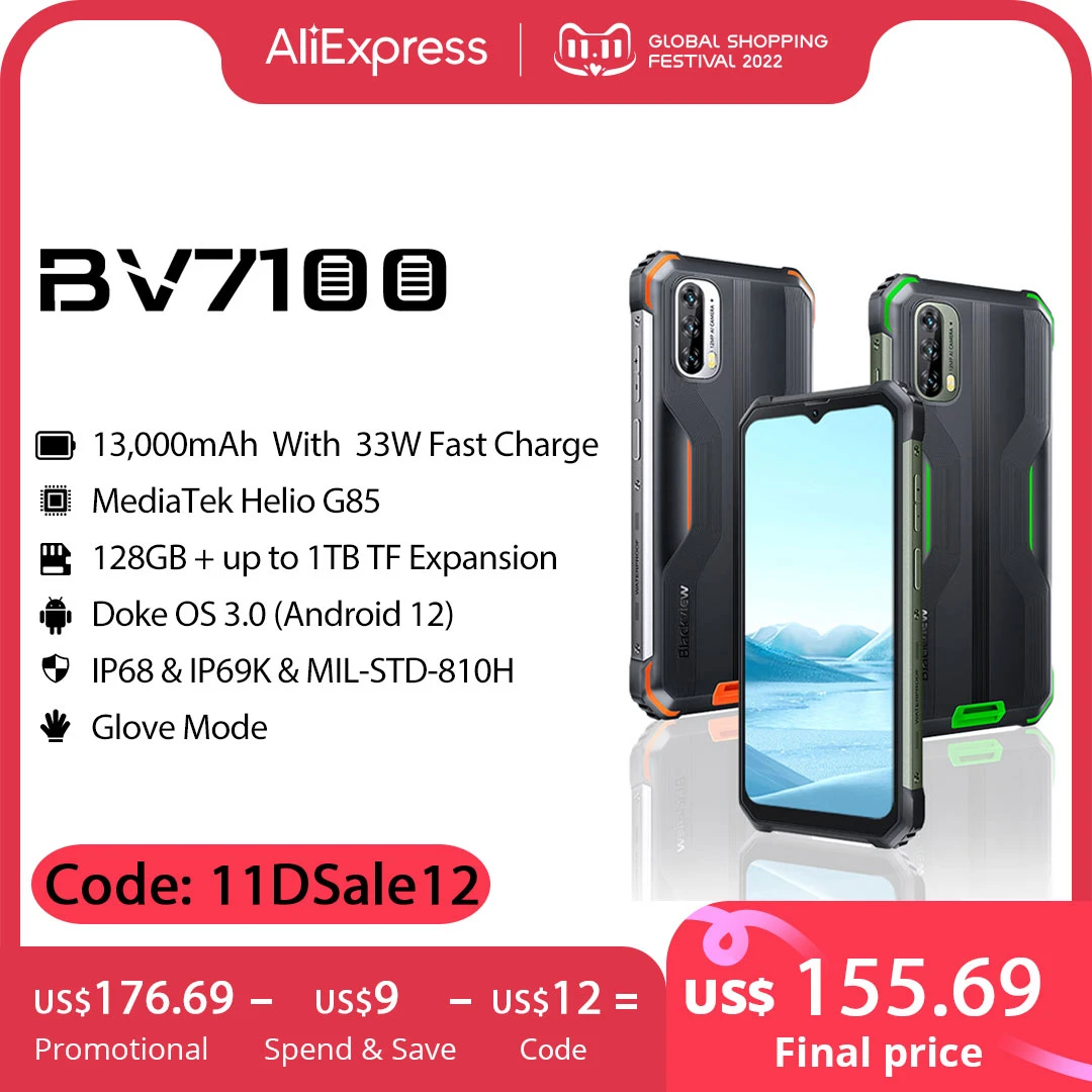 [Welt Premiere] Blackview BV7100 Robuste Telefon 6GB 128GB 13000mAh Andriod 12 Octa Core Handy 6 ...