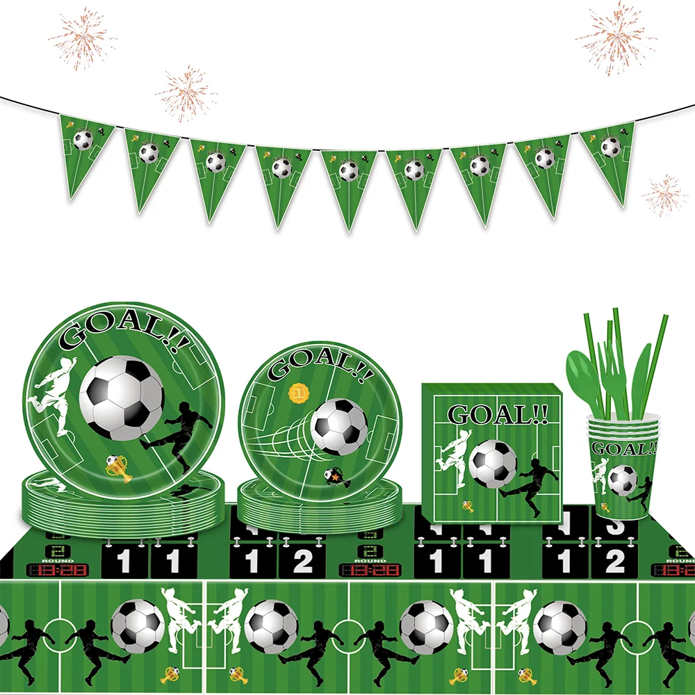 Football Theme Tableware Paper Cups Plates For Soccer Birthday Party ...