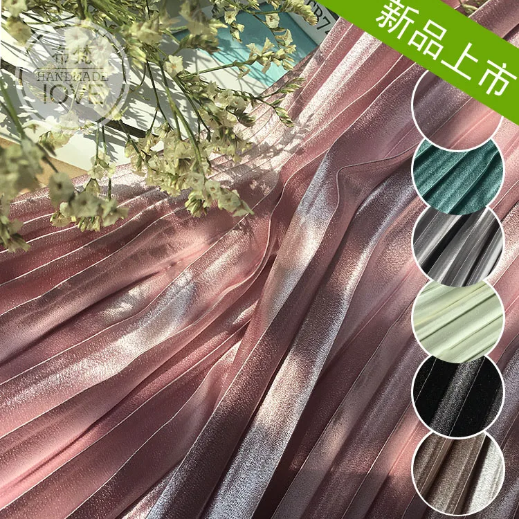 Solid-Color-Crystal-Satin-Fabric-Pleated-Metallic-Texture-Organ-Pleat ...