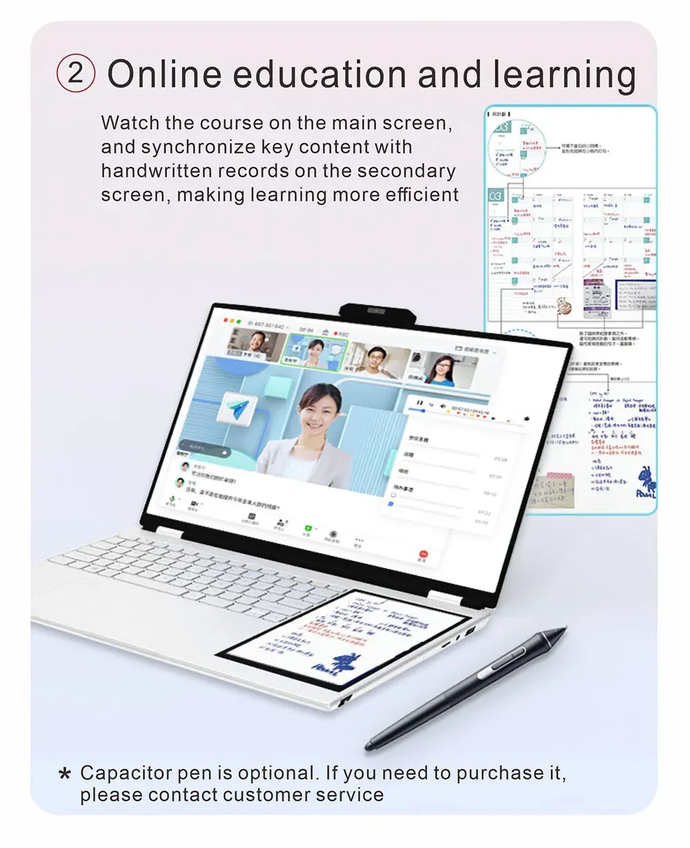 15.6"+7" Dual Screen Laptop Intel Celeron N95 Business Office Notebook ...