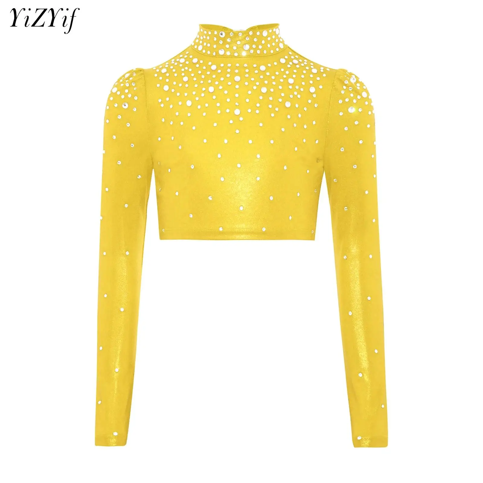 Kids Girls Dance Crop Tops Long Sleeve Sparkling Rhinestones Top for ...