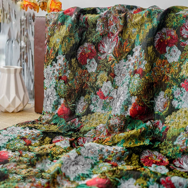 Retro Classic Yarn Dyed Jacquard Fabric Oil Painting Texture Women's ...