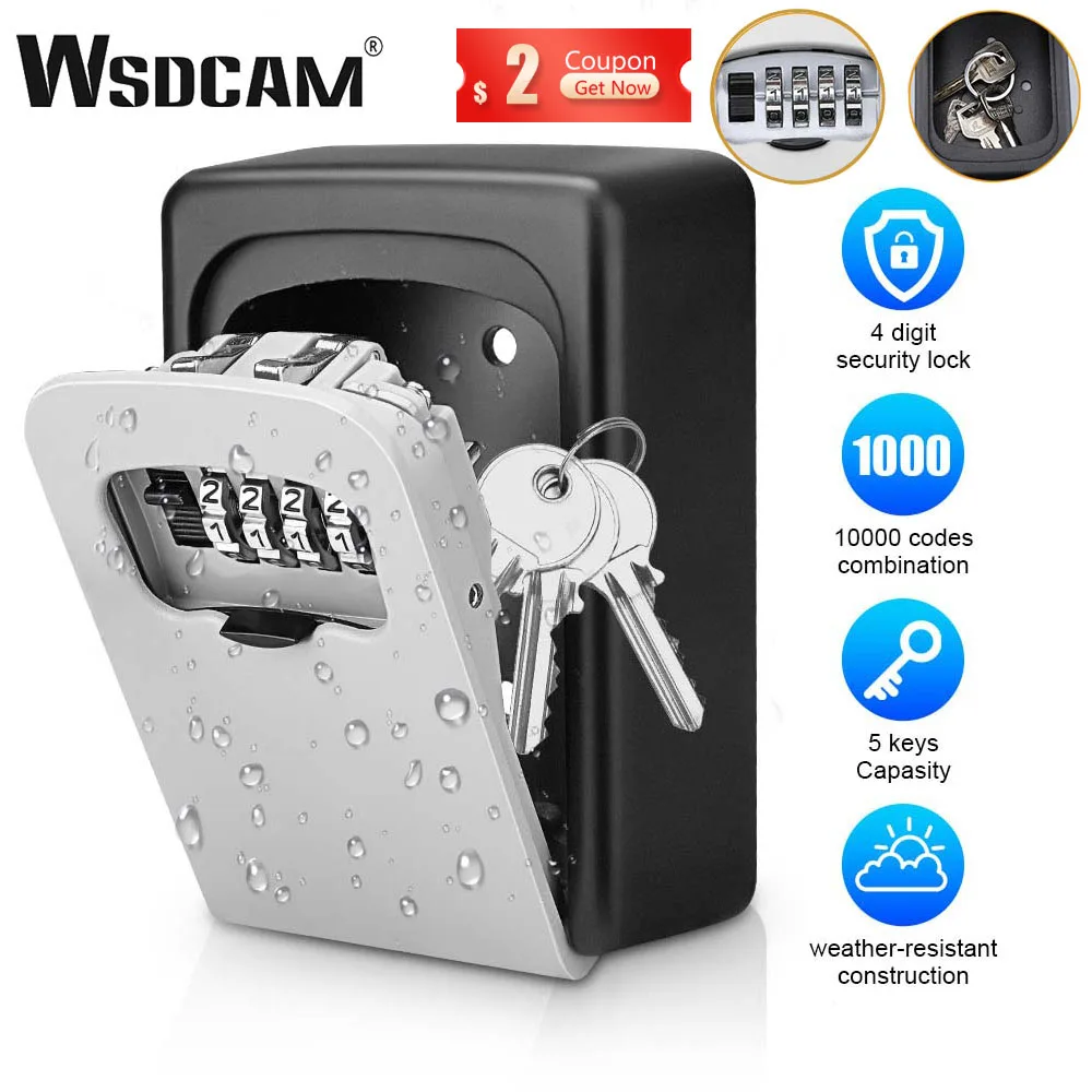 Wsdcam-Wall-mounted-Key-Lock-Box-Waterproof-Key-Code-Box-4-Digit ...