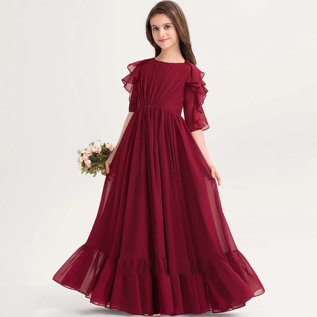 YZYmanualroom Chiffon Junior Bridesmaid Dress With Cascading RufflesA ...