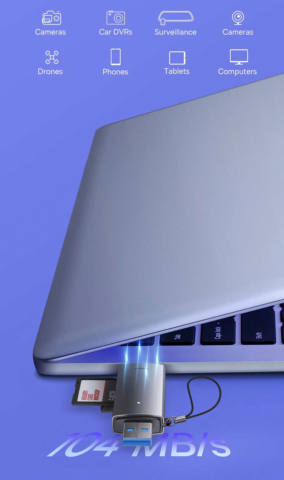 Baseus Card Reader Type C USB 3.0 to SD TF Card Reader for Laptop ...