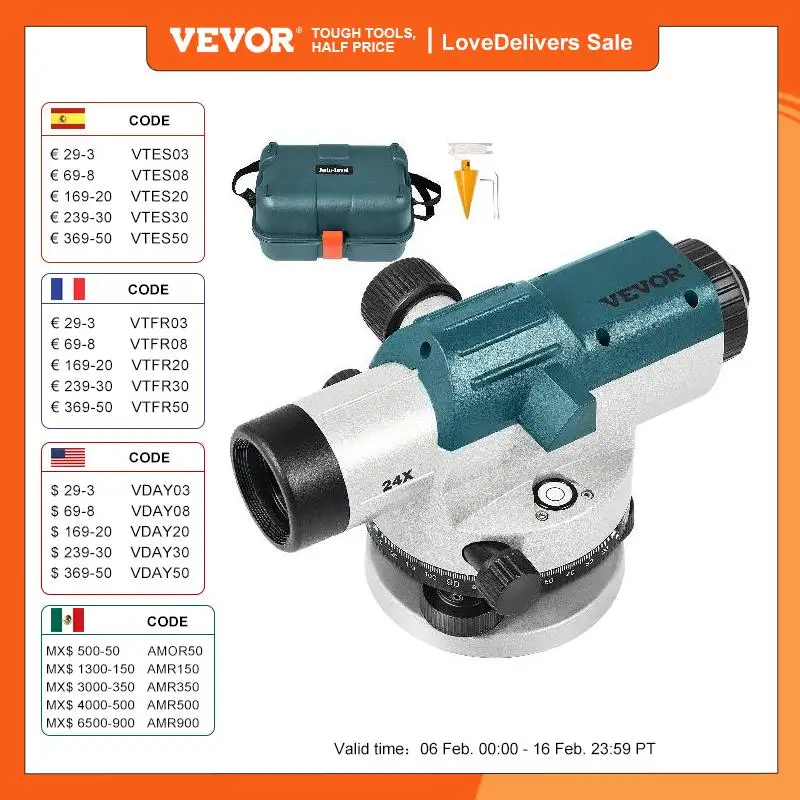 VEVOR Automatic Optical Level 24X & 26X 40 mm Aperture Auto Level Kit ...