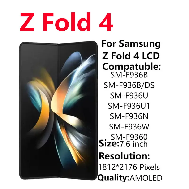 original For Samsung z fold 4 inner screen With Frame For z Fold 4 5G ...