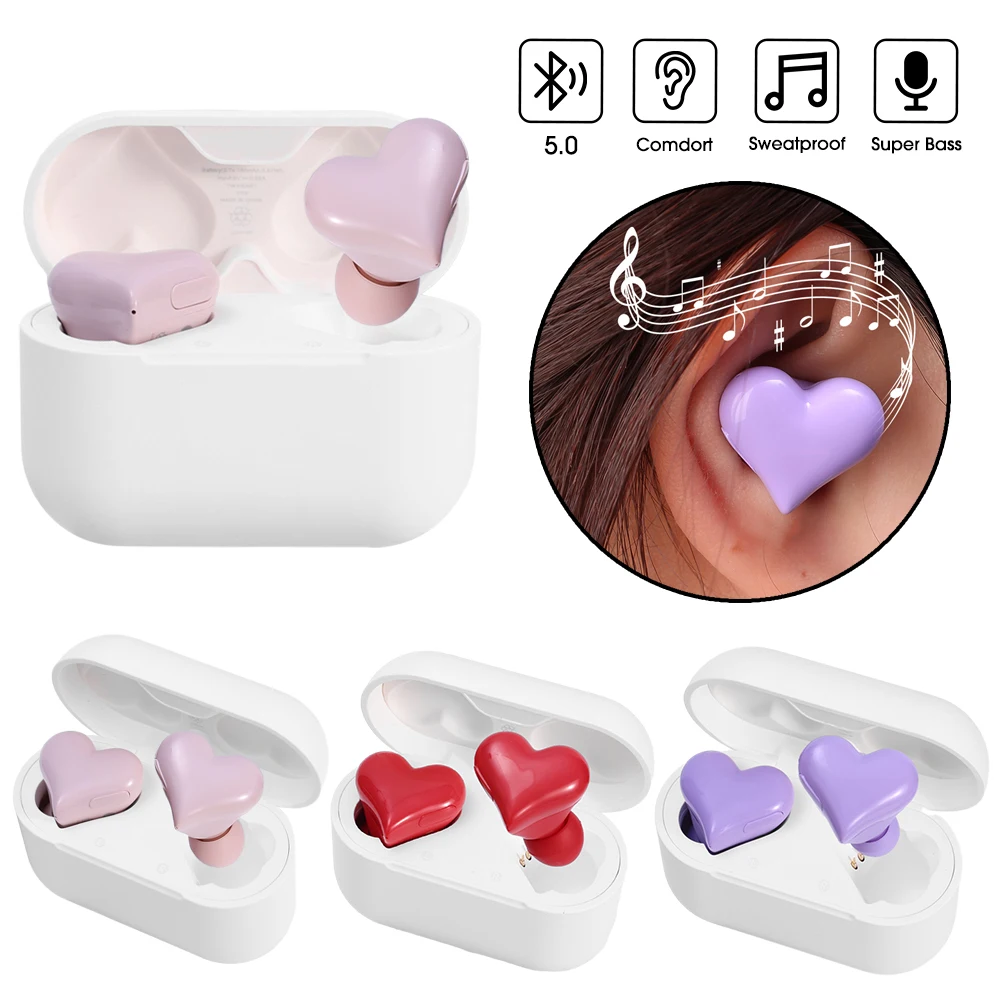 Cute Heart Shape Wireless Earphones Earbuds Women Fashion Soprt Gaming ...