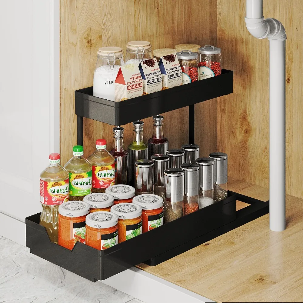 2-Tier-Under-Sink-Storage-Rack-Sliding-Pull-Out-Cabinet-Organizer-Shelf ...