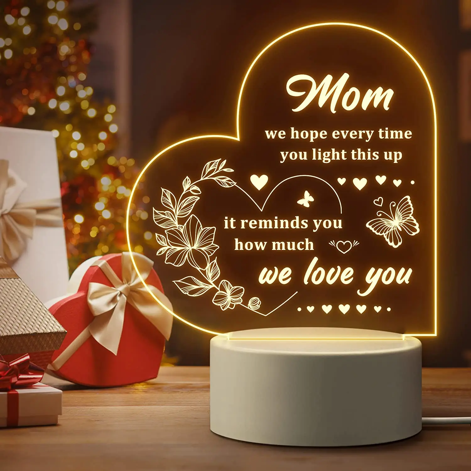 Personalized Mom Gifts 3D Night Light For Mothers - Heart Shaped Room ...