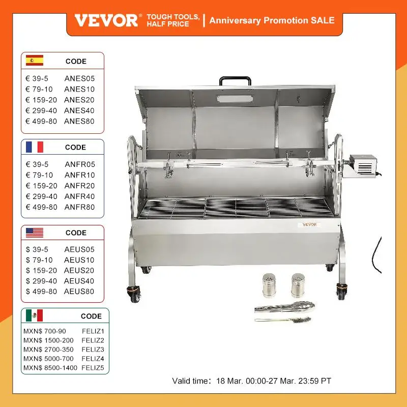 VEVOR-Barbacoa-de-Carb-n-con-Asador-El-ctrico-Carga-de-60-kg-Kit-de ...