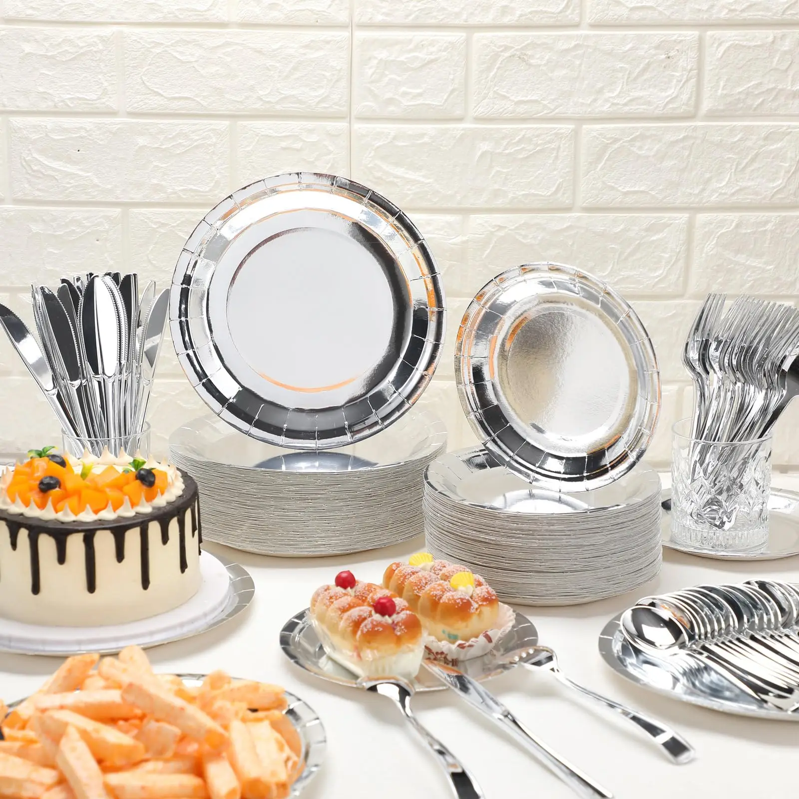 Disposable-silver-plate-set-with-metal-foil-paper-plate-silver-paper ...