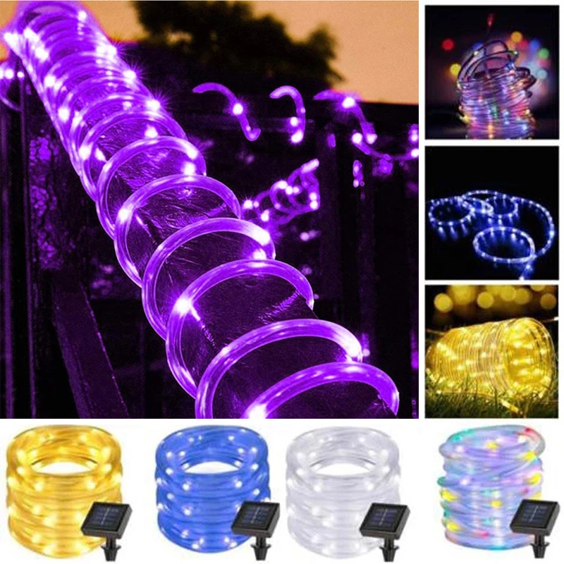 32m Solar Powered Rope Strip Lights Waterproof Tube Rope Garland Fairy ...