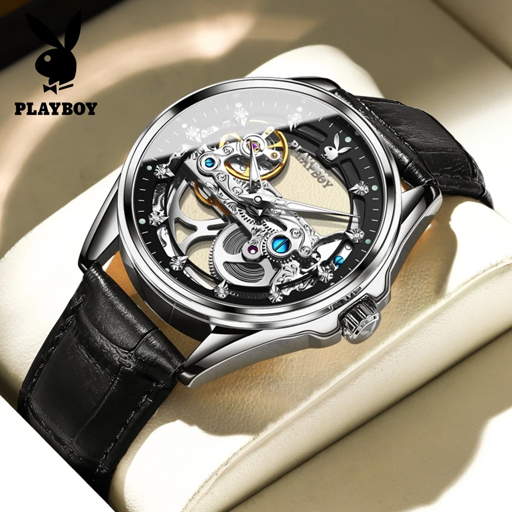 PLAYBOY-Luxury-Watches-for-Men-Automatic-Mechanical-Wristwatch-Skeleton ...