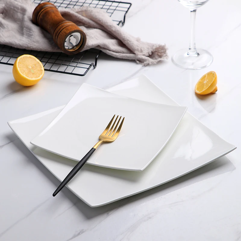 Prato-Quadrado-Branco-Puro-Bone-China-Prato-de-Bife-Ocidental-Europeu ...