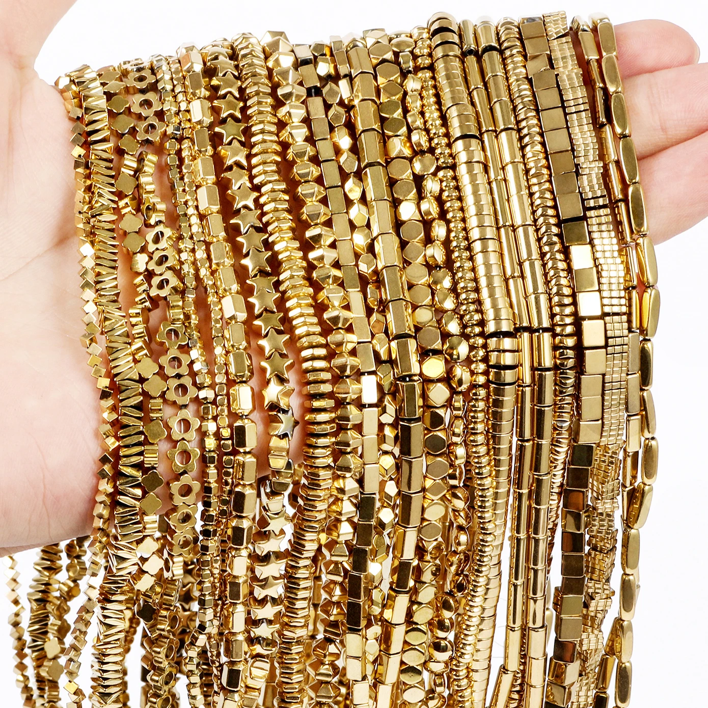 Real Gold Plated Hematite Beads Color Retention Flower Star Round Cube Loose Spacer Beads for ...