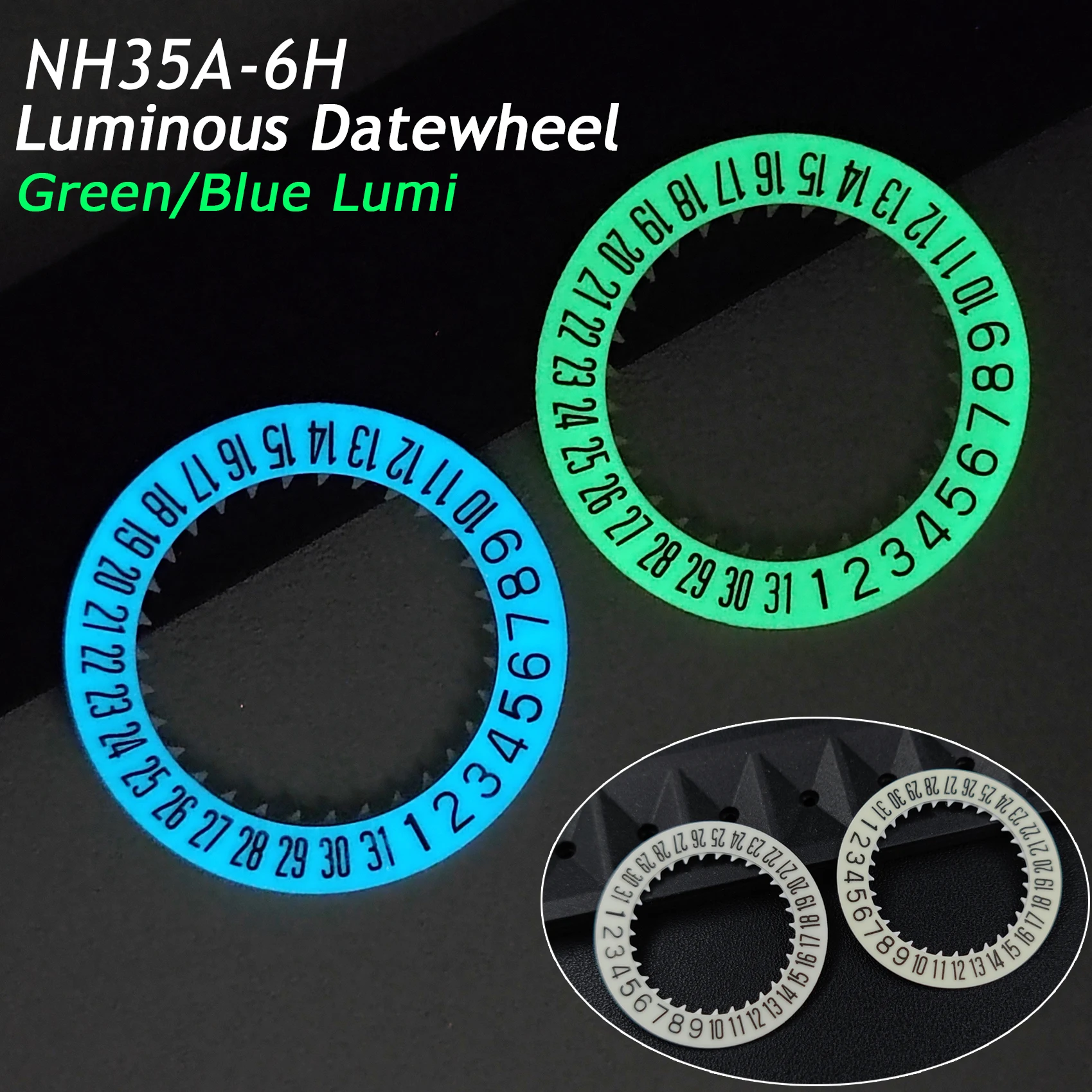 Super Green/Blue Luminous 6H Date-wheel for NH35 NH34 Movement ...
