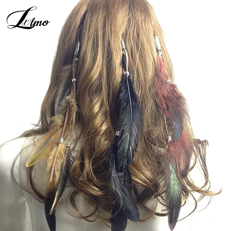 Feather-Hair-Clip-Leather-Natural-Feather-Hair-Clip-Headwear-Retro ...