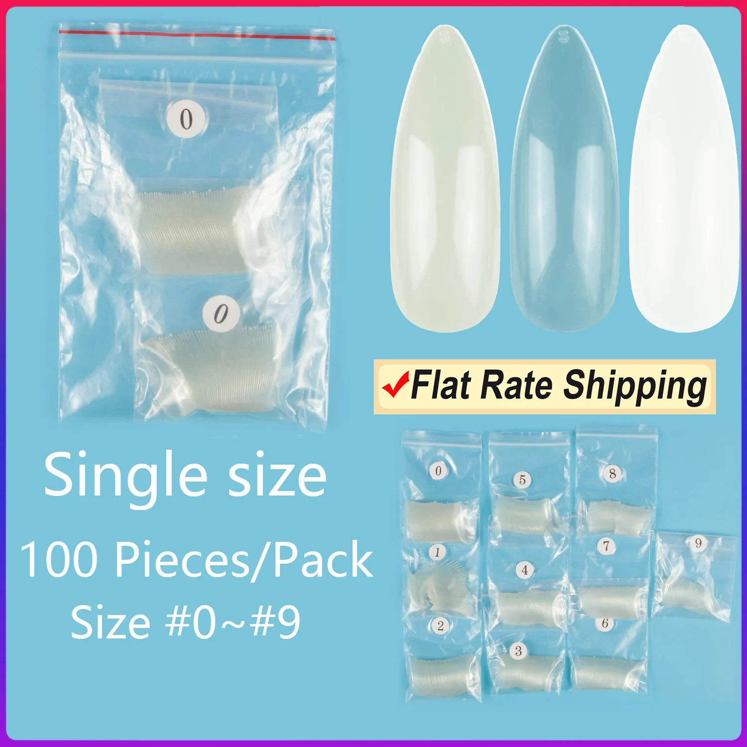 Single-Size-Long-Almond-100-Pieces-False-Nail-Tips-Single-Size-Full ...