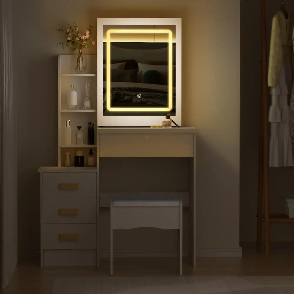 Vanity Desk with Sliding Mirror and Lights, Bedroom Dressing Table ...