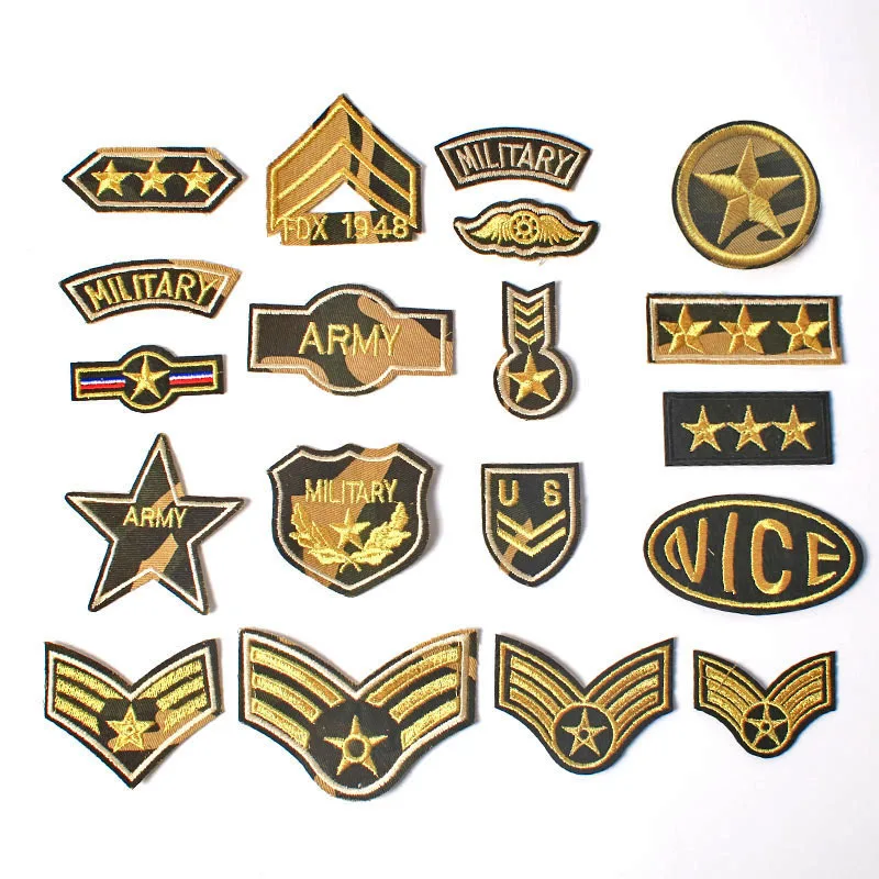 100pcs-Lot-Luxury-Embroidery-Patch-Camouflage-Gold-Badge-Army-Letter ...