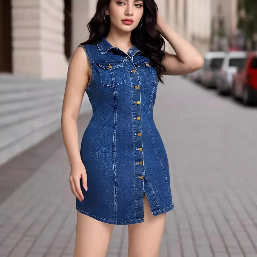 Stretch Denim Dress Sleeveless Jean Dresses for Women Clothing Trend ...