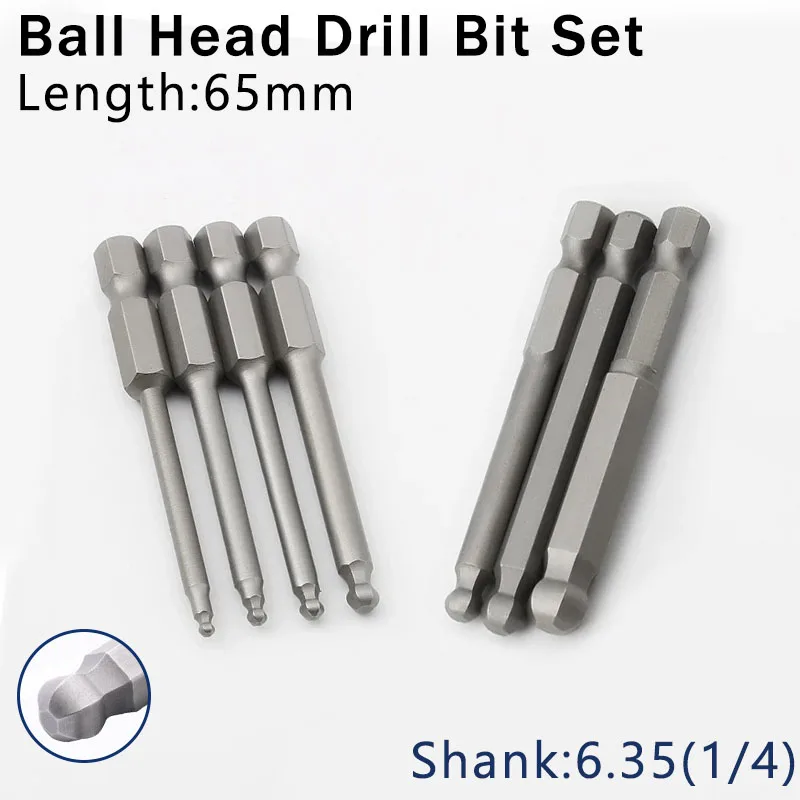 7-10Pcs-Ball-End-Hex-Screwdriver-Bit-1-4-Hex-Shank-65mm-Magnetic-Wrench ...