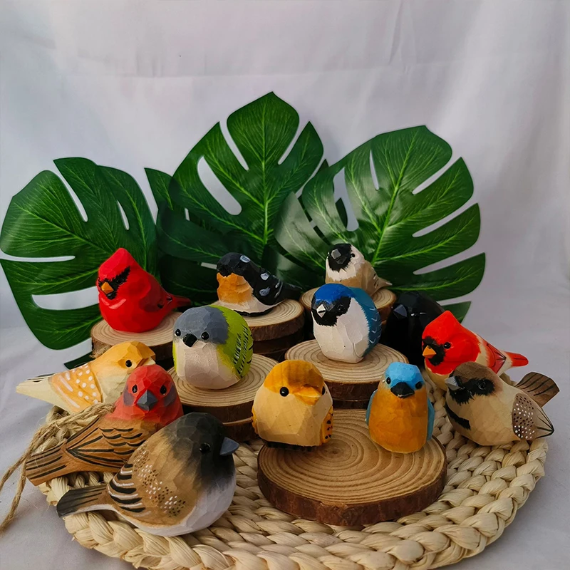 Nordic Style Creative Wooden Bird Statue Ornaments Animal Hand Carved ...